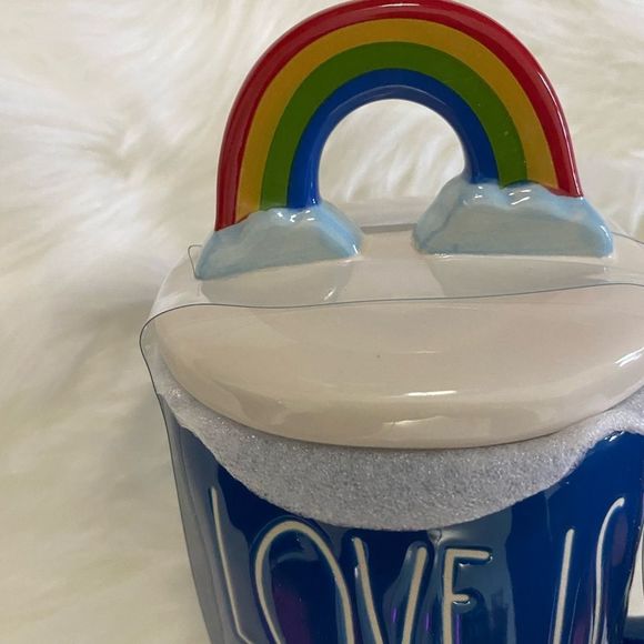 Rae Dunn | Dining | Rae Dunn Love Is Blind Mug And Rainbow Topper Blue ...